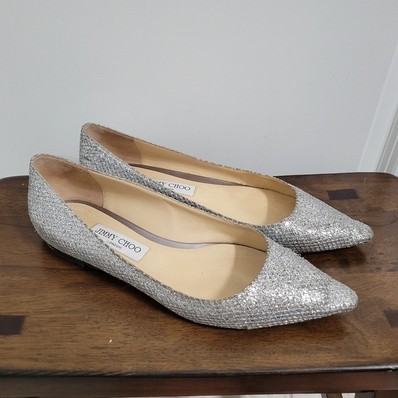 Jimmy Choo | Shoes | Jimmy Choo Silver Glitter Mesh Flats | Poshmark